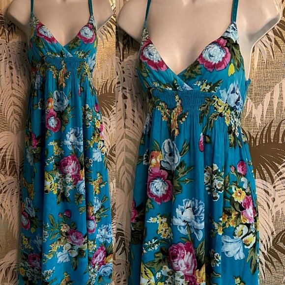 Derek Heart | Dresses | Derek Heart Turquoise Blue Floral Maxi Empire ...